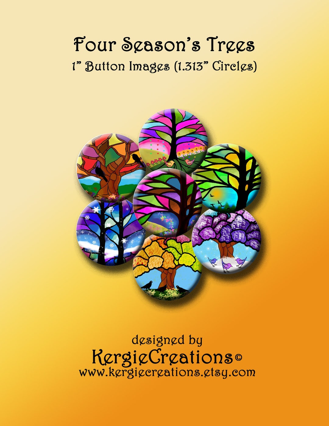 FOUR SEASONS TREES - Digital Collage Sheet 1.313 Inch Round Images for ...