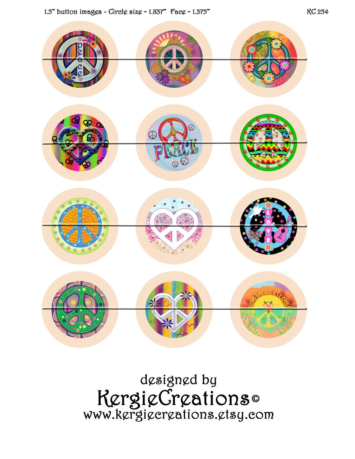 FUNKY PEACE SIGNS Digital Collage Sheet 1.837 inch | Etsy