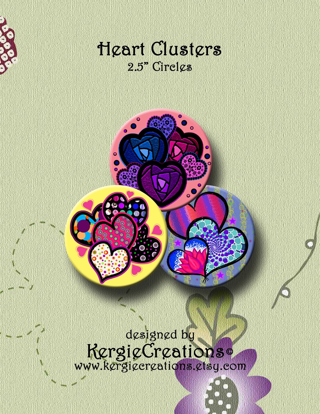 HEART CLUSTERS - Digital Collage Sheet 2.5 Inch Round Images for Pocket ...