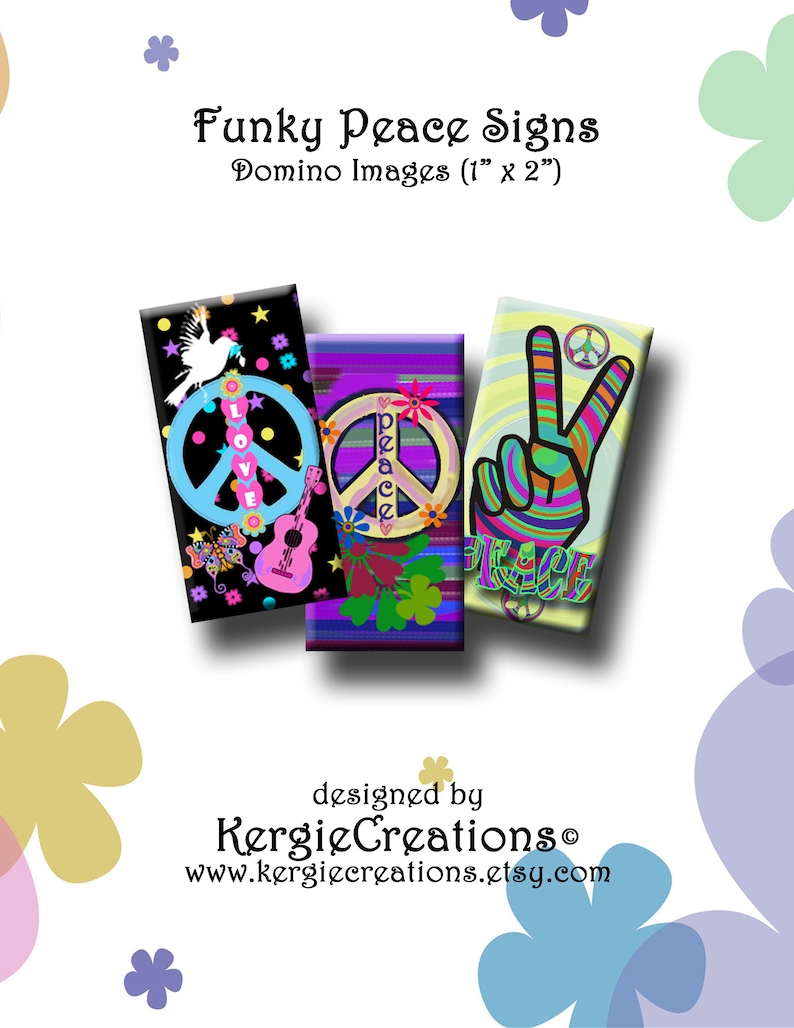 FUNKY PEACE SIGNS - Digital Collage Sheet Domino Images (1" X 2") for ...