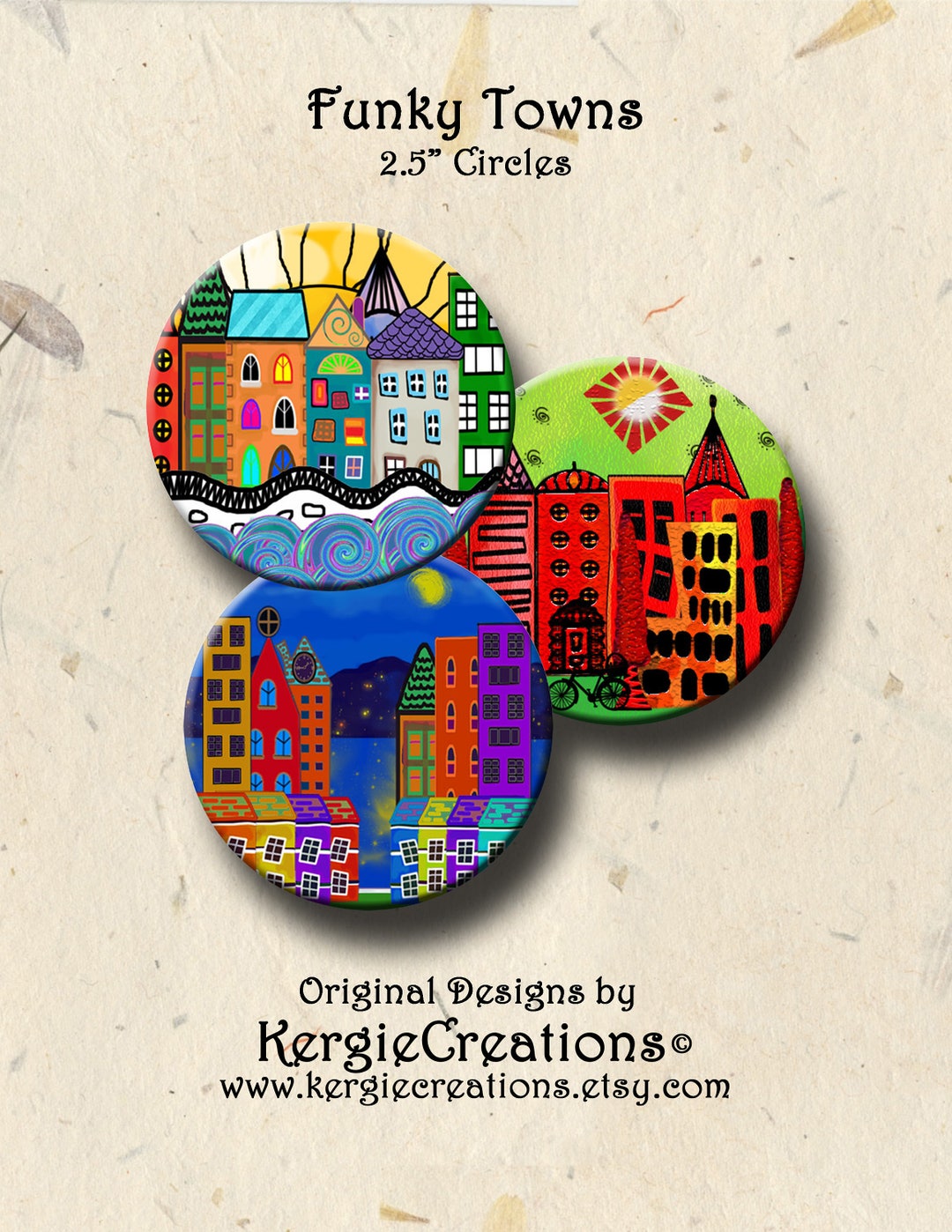 FUNKY TOWNS - Digital Collage Sheet 2.5" Inch Round Images for Pocket ...