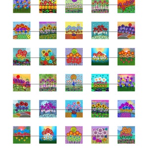 FUNKY FLOWER GARDENS - Digital Collage Sheet 1 Inch Square Images for ...