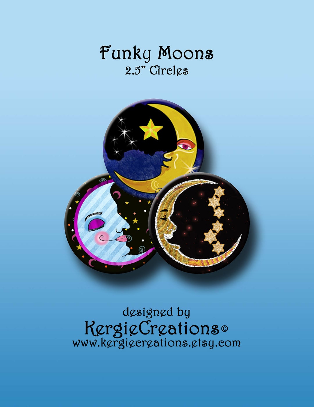 FUNKY MOONS - Digital Collage Sheet 2.5 Inch Circles for Pocket Mirrors ...