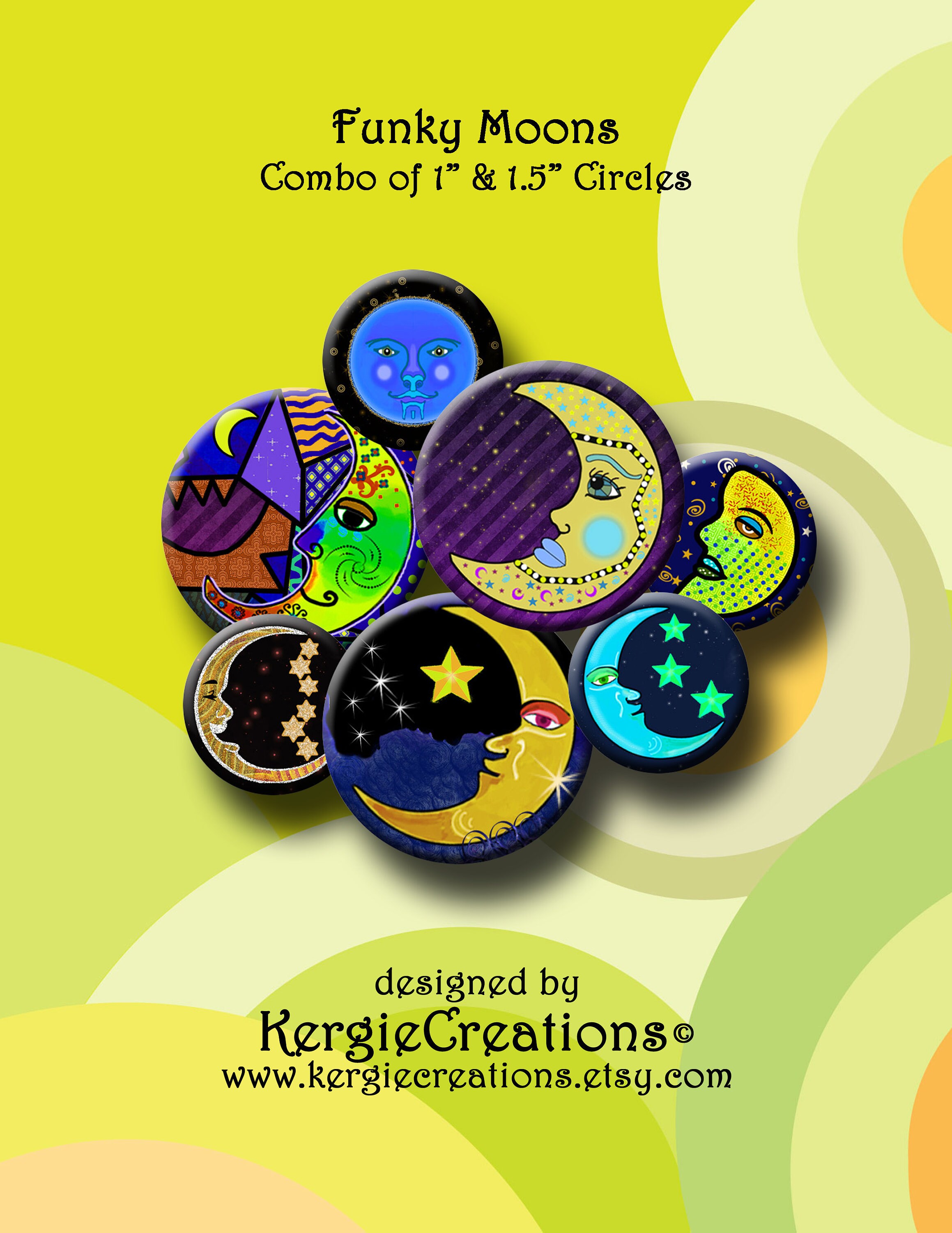 FUNKY MOONS Digital Collage Sheet imágenes redondas de 1 &5 - Etsy España