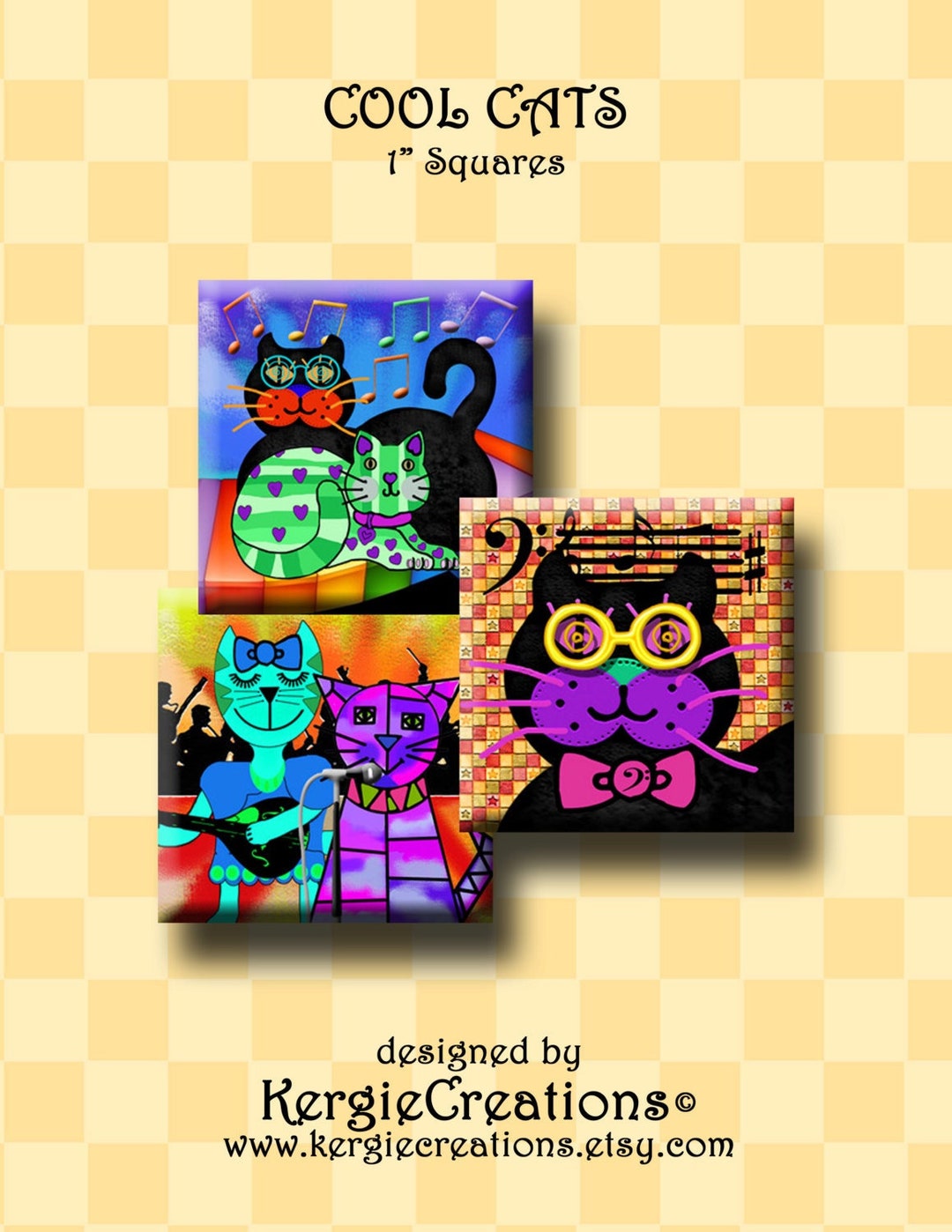 COOL CATS - Digital Collage Sheet 1 Inch Square Images for Pendants ...
