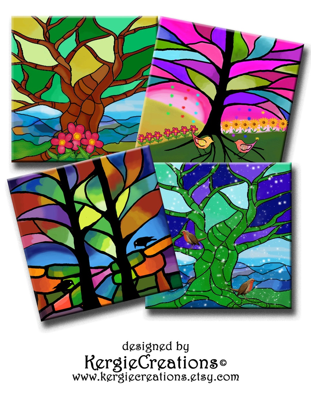 FOUR SEASONS TREES 1 - Printable Digital Collage Sheet (12) 4 Inch ...