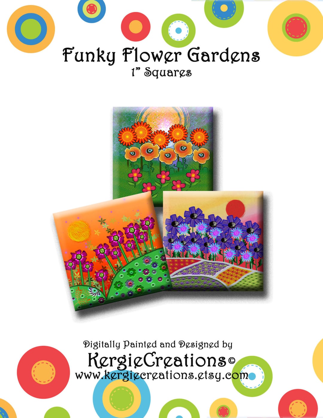 FUNKY FLOWER GARDENS - Digital Collage Sheet 1 Inch Square Images for ...