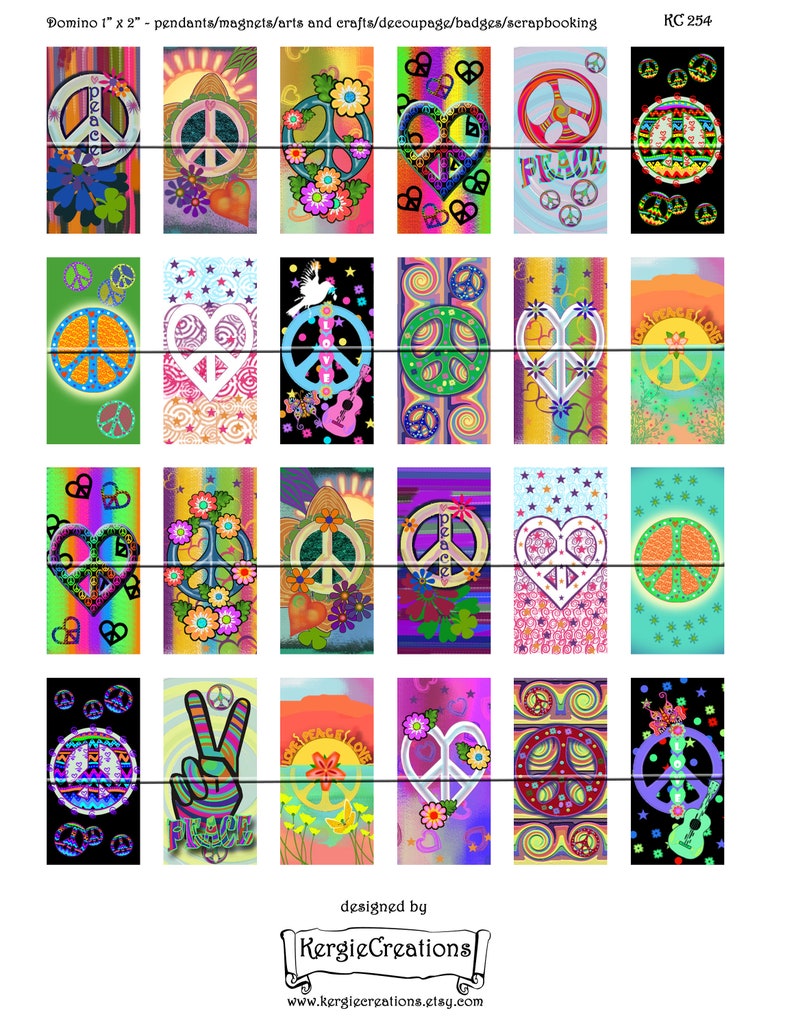 FUNKY PEACE SIGNS - Digital Collage Sheet Domino Images (1" X 2") for ...