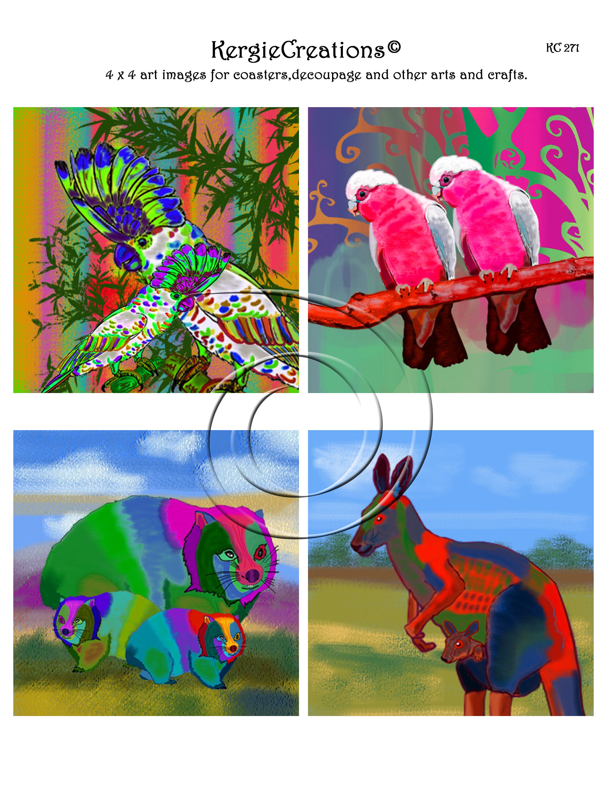 AUSTRALIAN WILDLIFE 2 Digital Collage Sheet 4 inch square | Etsy