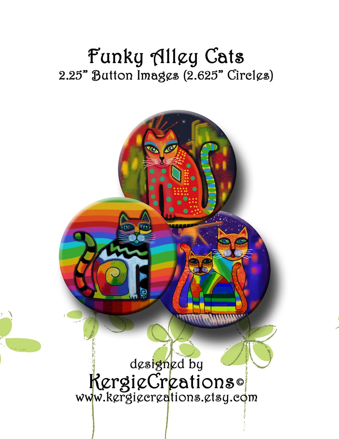 FUNKY ALLEY CATS - Digital Collage Sheet 2.625 Inch Round Images for 2. ...