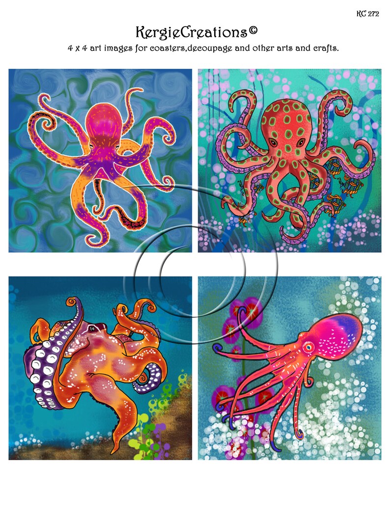 FUNKY OCTOPUSES Digital Collage Sheet 4 Inch Squares for | Etsy