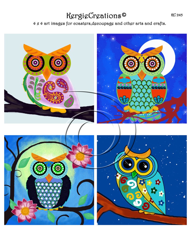 FUNKY OWLS Printable Digital Collage Sheet 12 X 4 Inch - Etsy