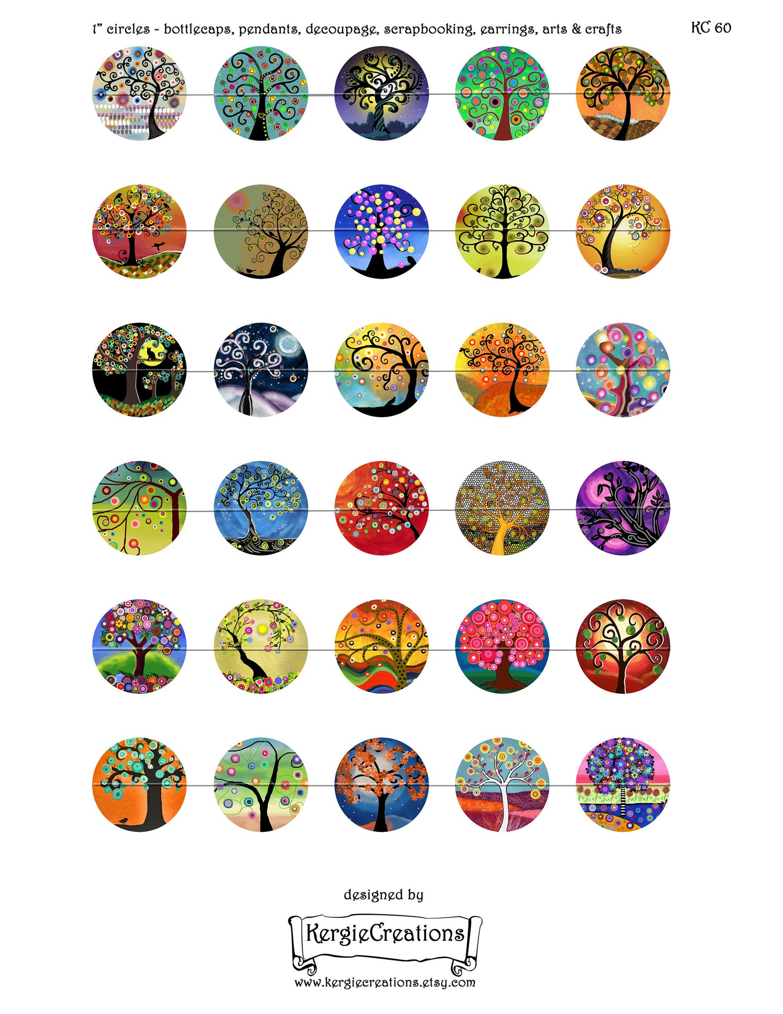 FUNKY TREES II 30 X 1 Inch Round Images for Glass and Resin | Etsy