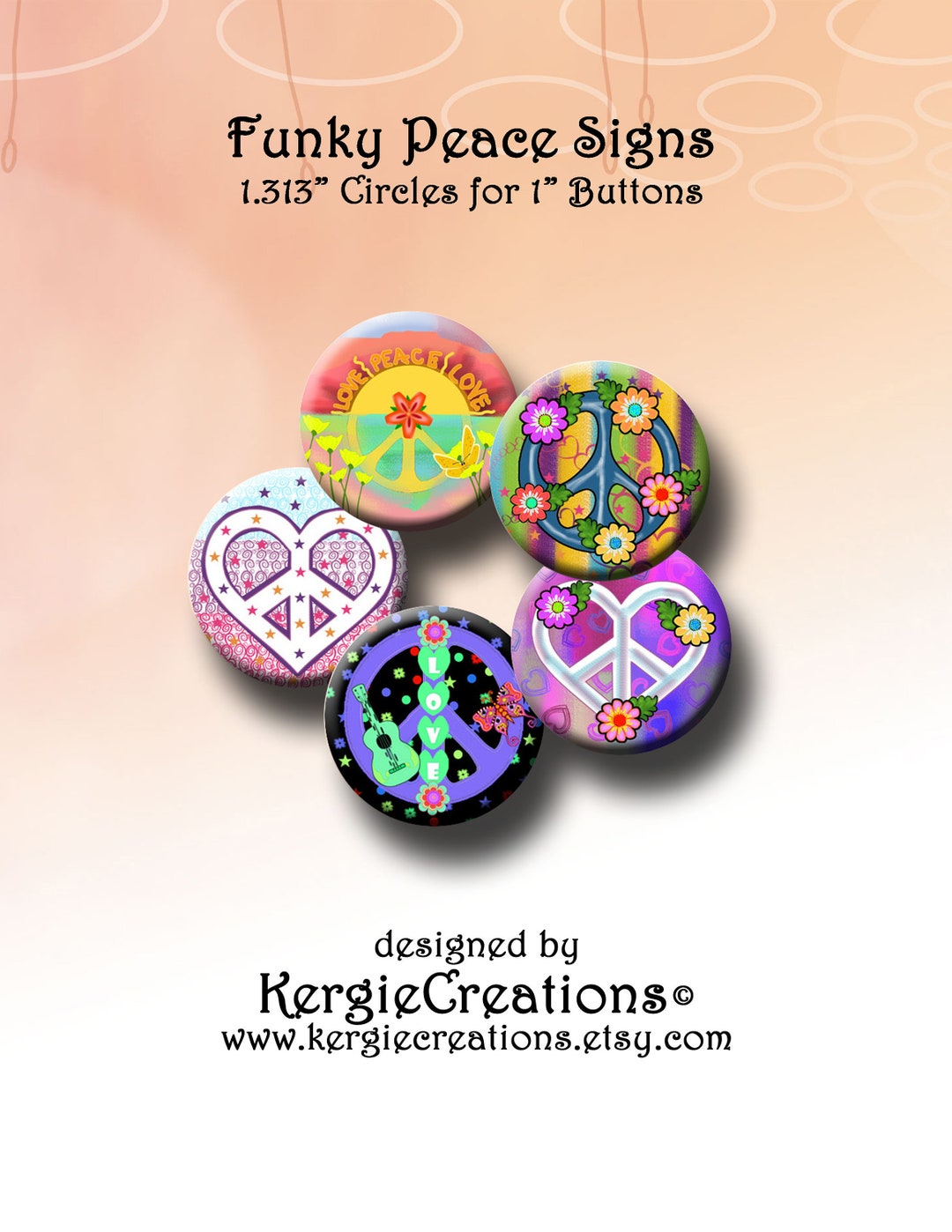 FUNKY PEACE SIGNS - Digital Collage Sheet - 1.313 Inch Circles for 1 ...