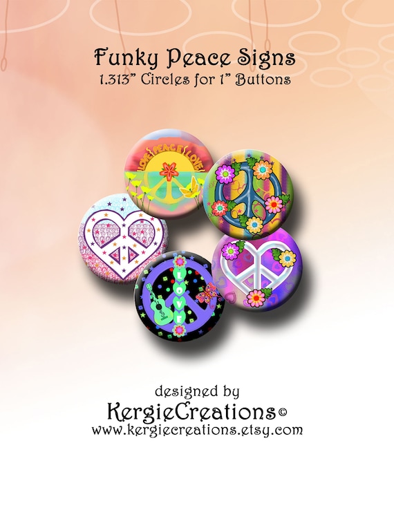 FUNKY PEACE SIGNS Digital Collage Sheet 1.313 Inch Circles - Etsy