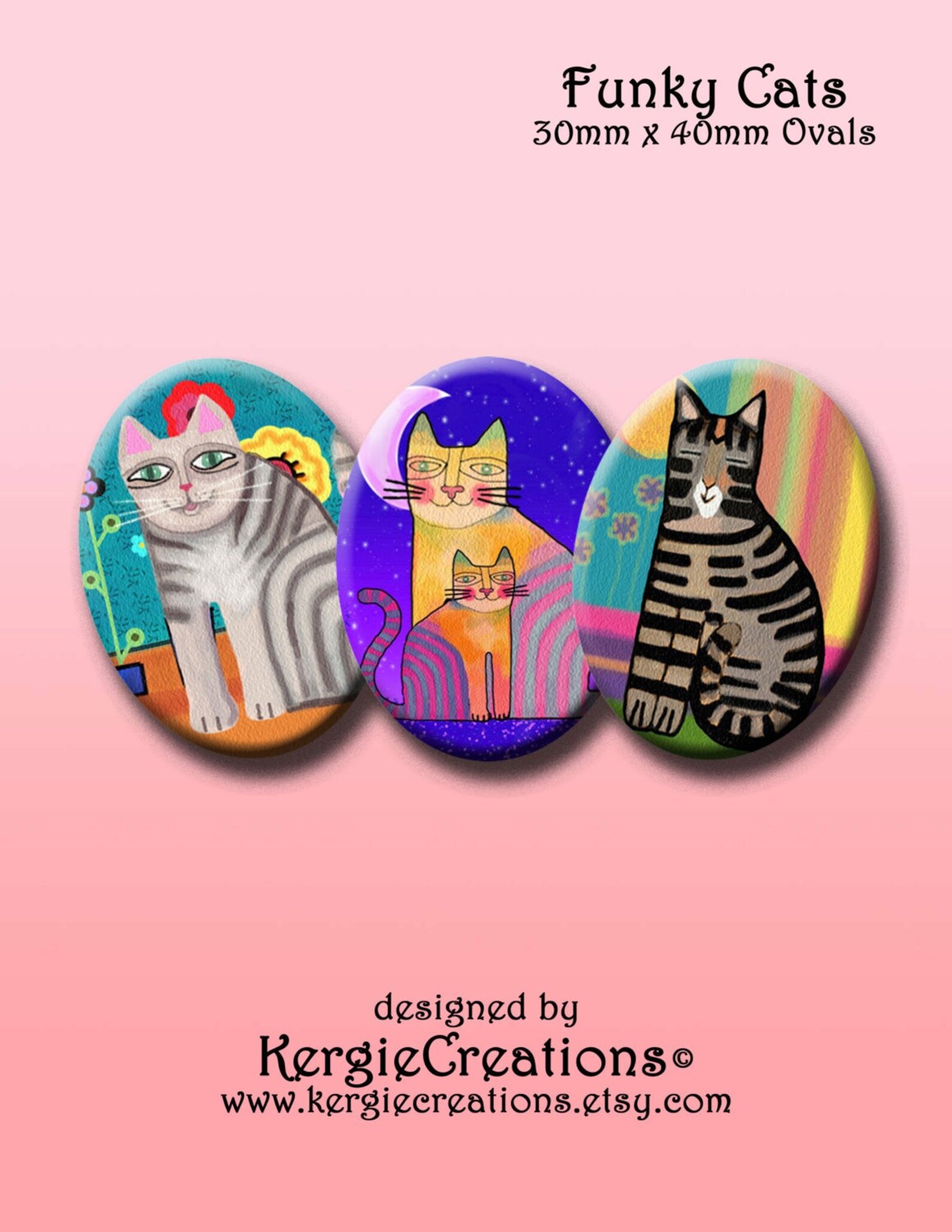 FUNKY CATS Digital Collage Sheet 30mm X 40mm Oval Images | Etsy