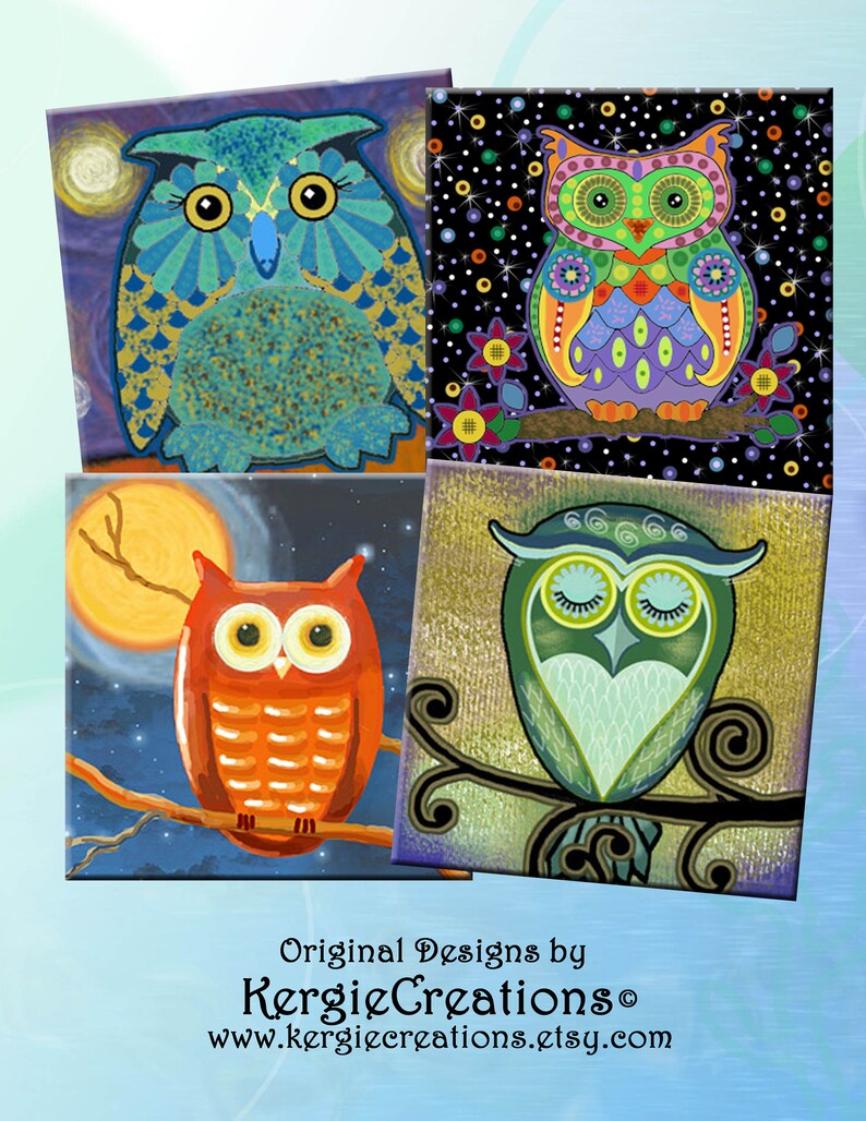 NIGHT OWLS - Printable Digital Collage Sheet 12 X 4 Inch Squares for ...