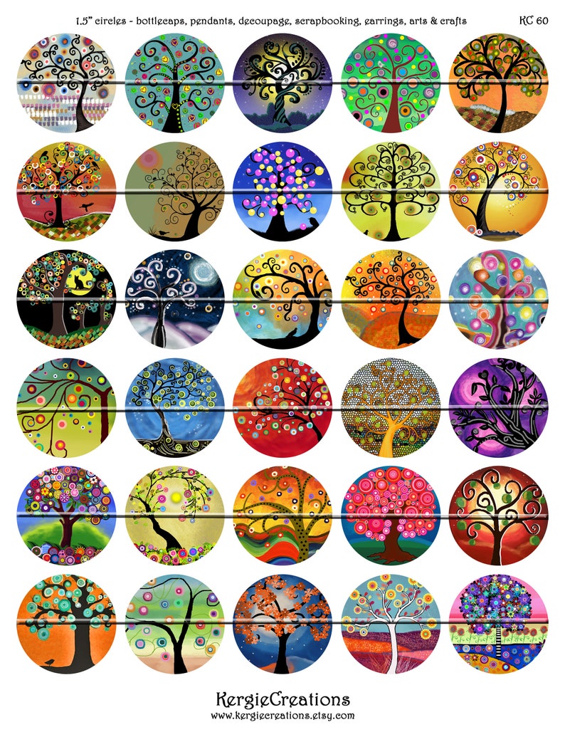 FUNKY TREES II - 30 X 1", 1.5", 1.25", 30mm & 25mm Round Images ...