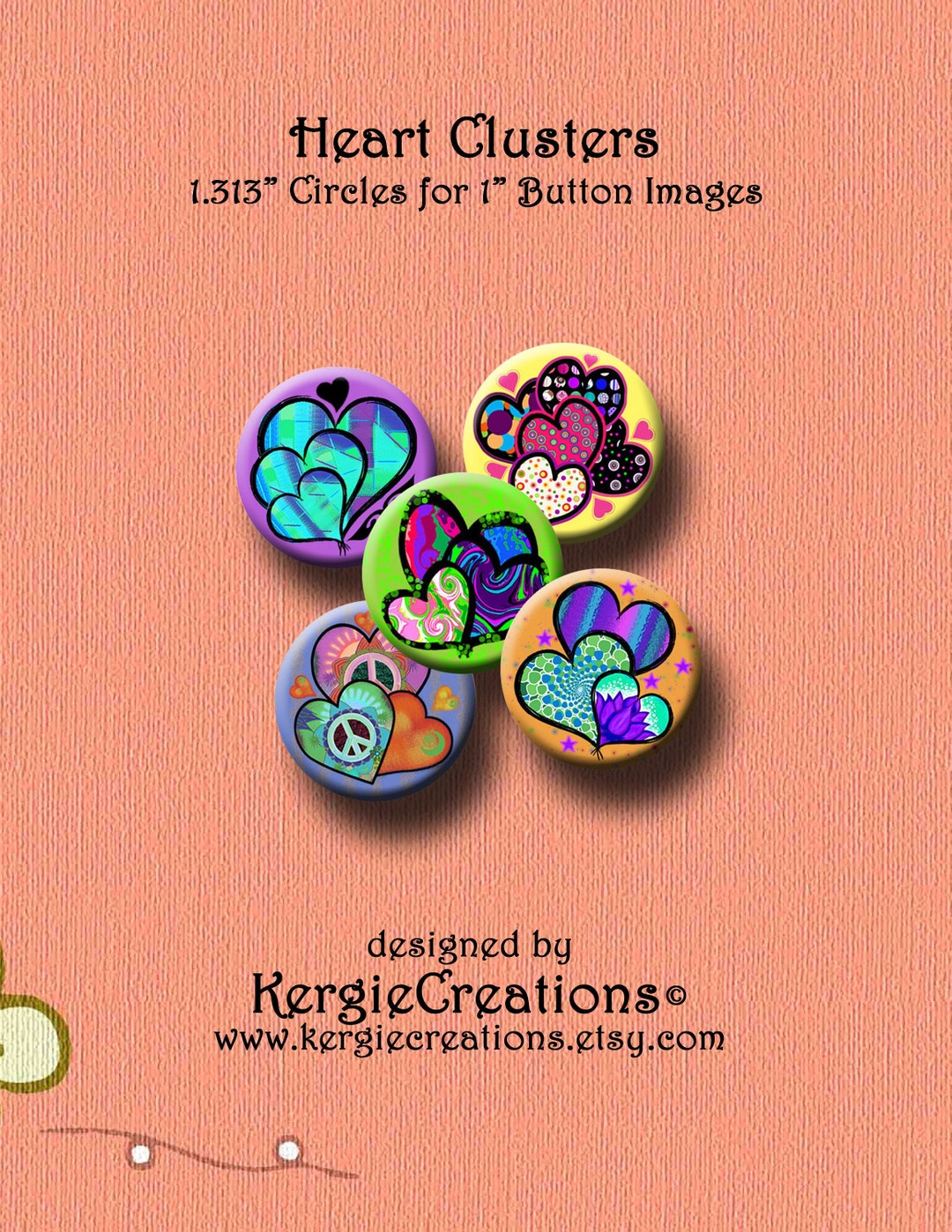 HEART CLUSTERS - Digital Collage Sheet 1.313" Circles for 1" Buttons ...
