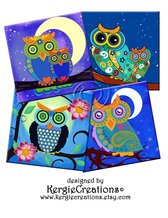 FUNKY OWLS Printable Digital Collage Sheet 12 X 4 Inch | Etsy