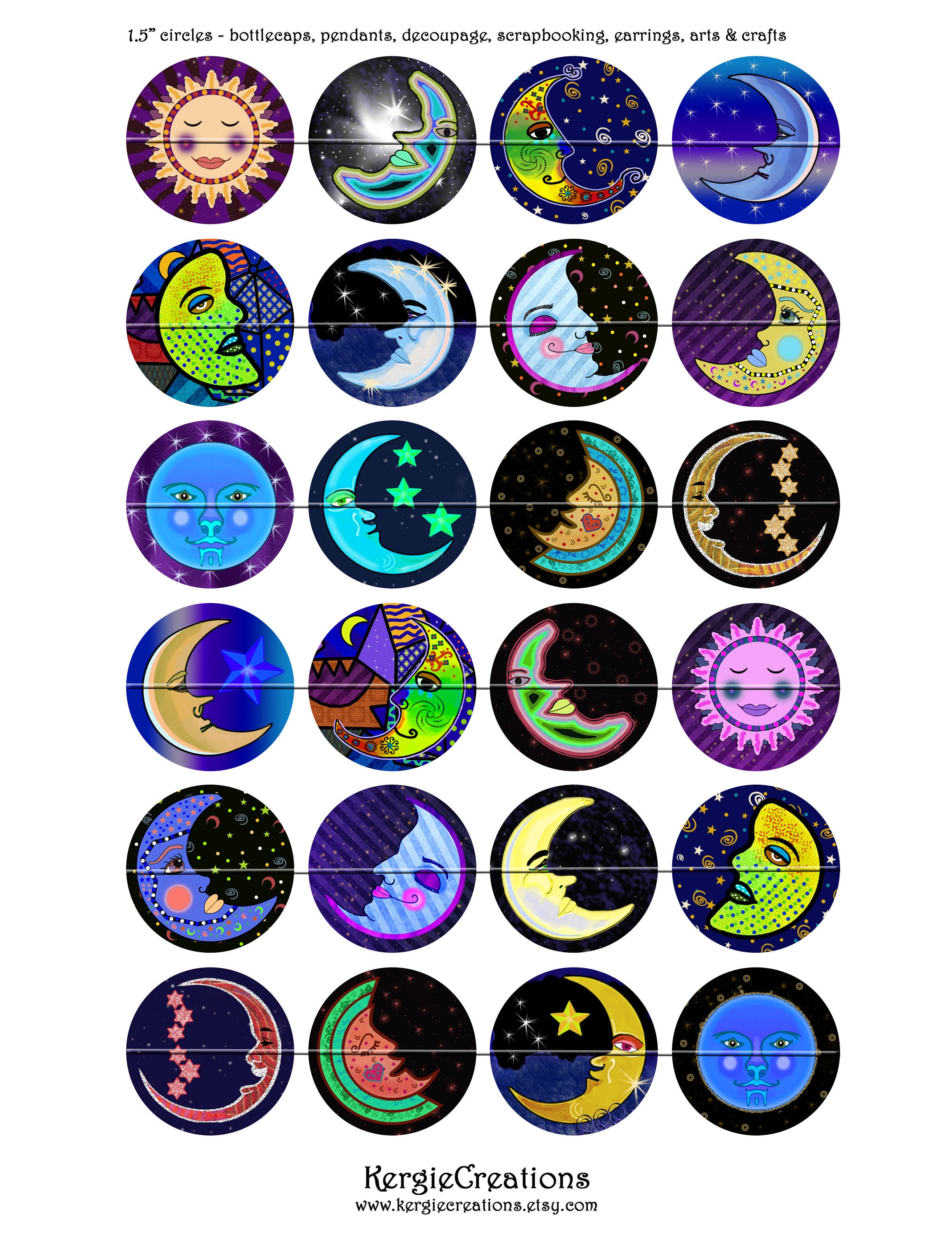FUNKY MOONS Digital Collage Sheet imágenes redondas de 1 &5 - Etsy España