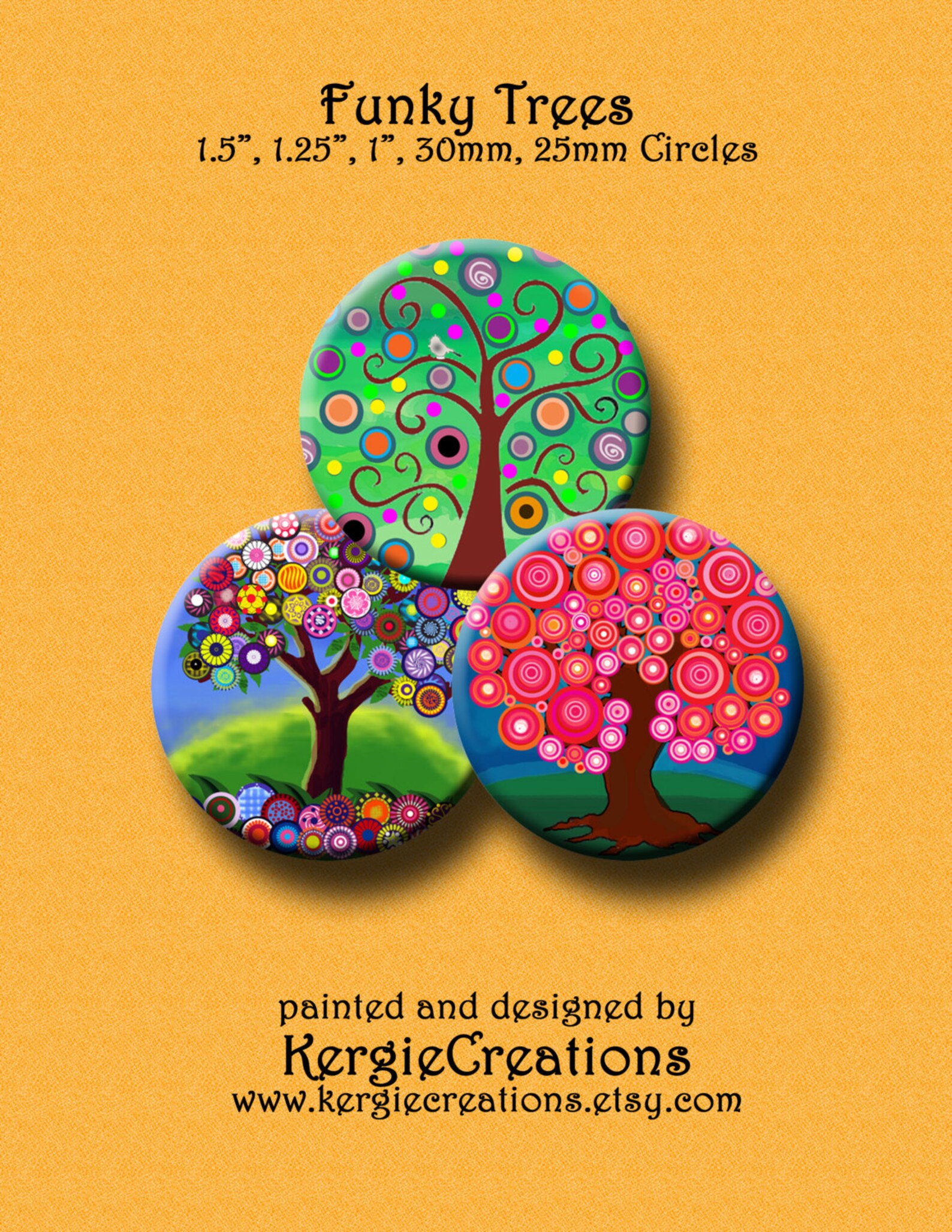 FUNKY TREES II - 30 X 1", 1.5", 1.25", 30mm & 25mm Round Images ...