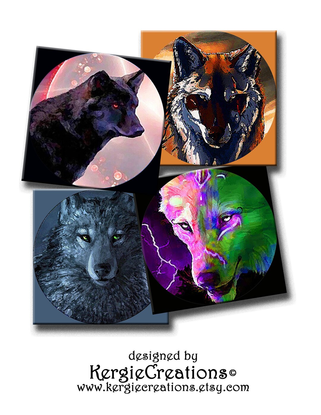 MYSTICAL WOLF 1 - Printable Digital Collage Sheet - 4 Inch Squares for ...