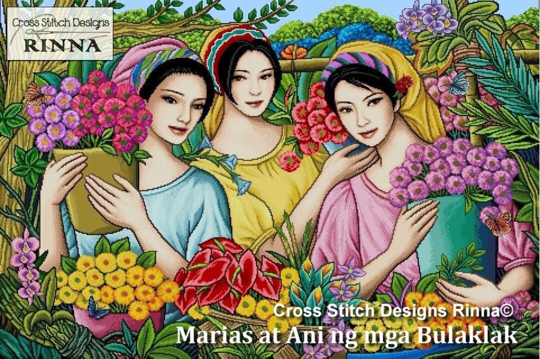 Cross Stitch Pattern Filipino Art Design Marias at Ani Ng Mga Bulaklak ...