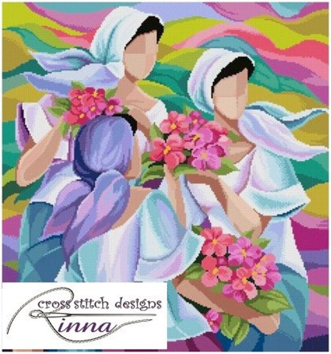 Cross Stitch Pattern Filipino Art Design Three Ladies and Petals of ...