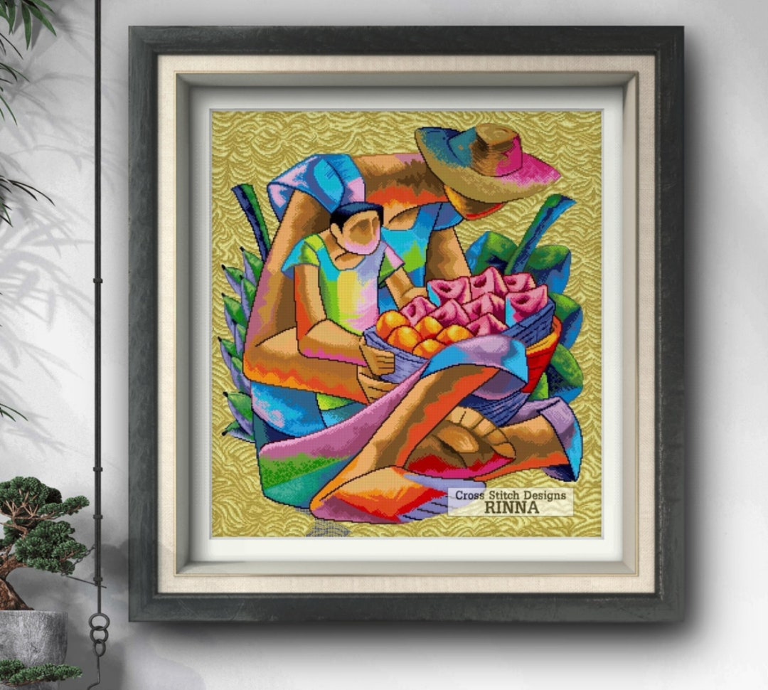 Cross Stitch Pattern Fruit Seller Father and Son Filipino Art Design in ...