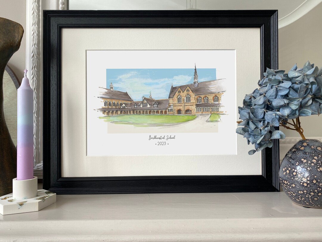 Personalised Berkhamsted School Giclee Art Print - Watercolour Hand ...