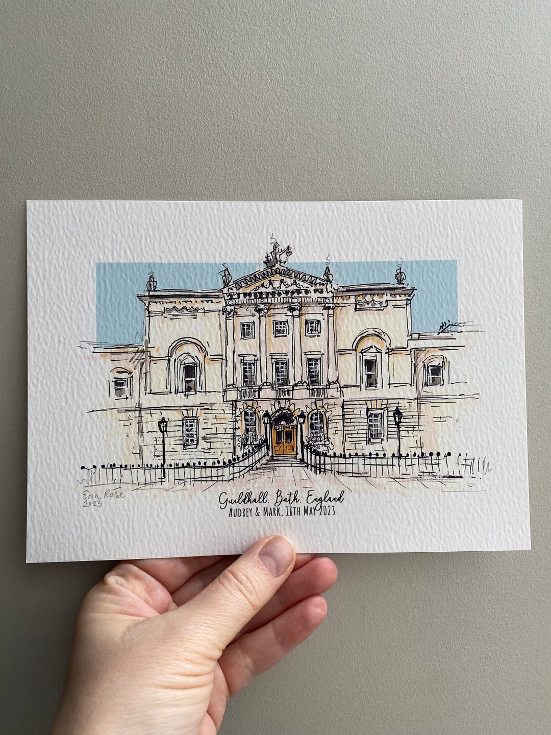 Personalised Guildhall Bath Print - Hand Drawn Illustration - Guildhall ...