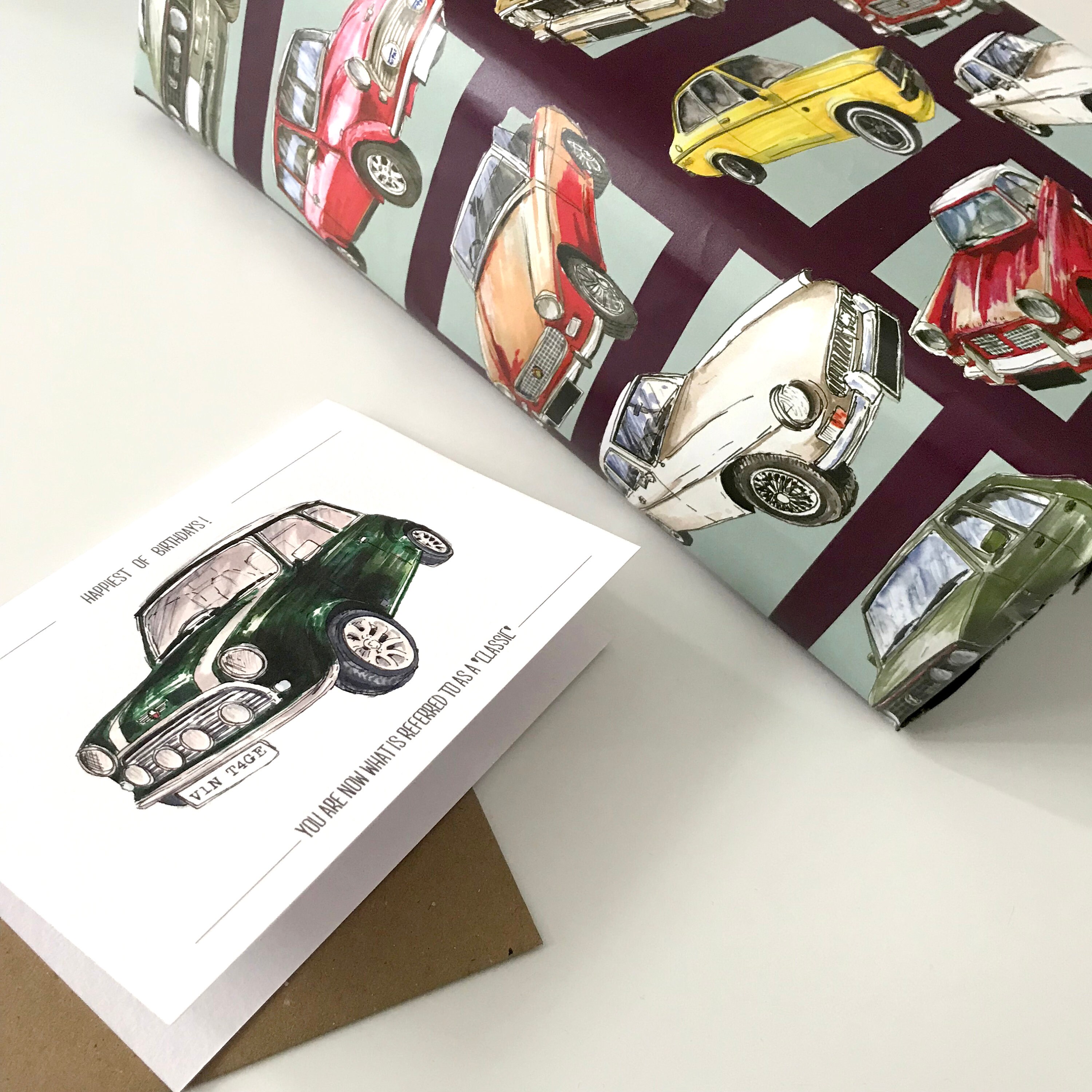 Classic Car Birthday Card and Wrapping Paper Set - Classic Car Birthday ...