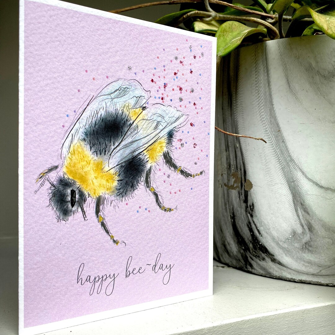 Happy Bee-day Birthday Card - Bee Glitter Birthday Card - Bee Lover ...