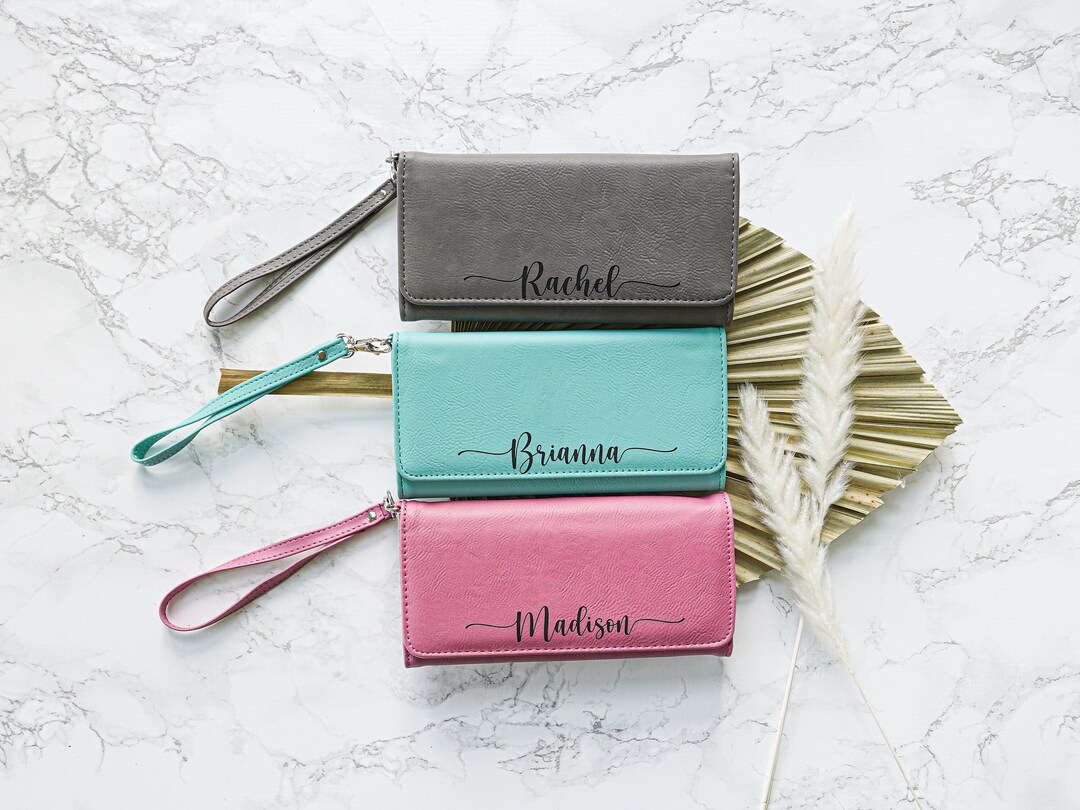 Custom Engraved Wristlet Wallet With Birth Month Flowers - Etsy