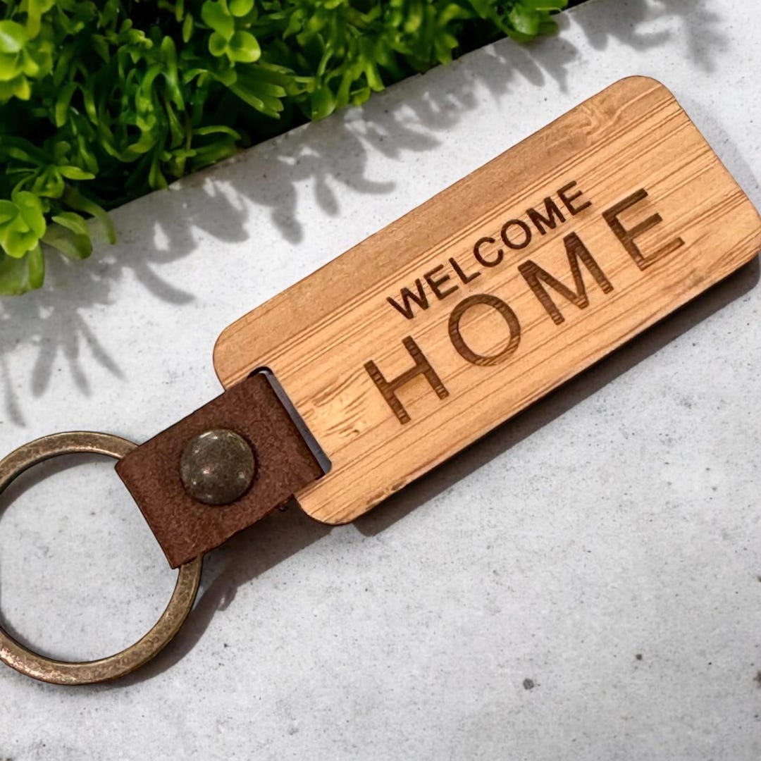 Custom Engraved Monogram Wood Keychain - Welcome Home Keychain ...