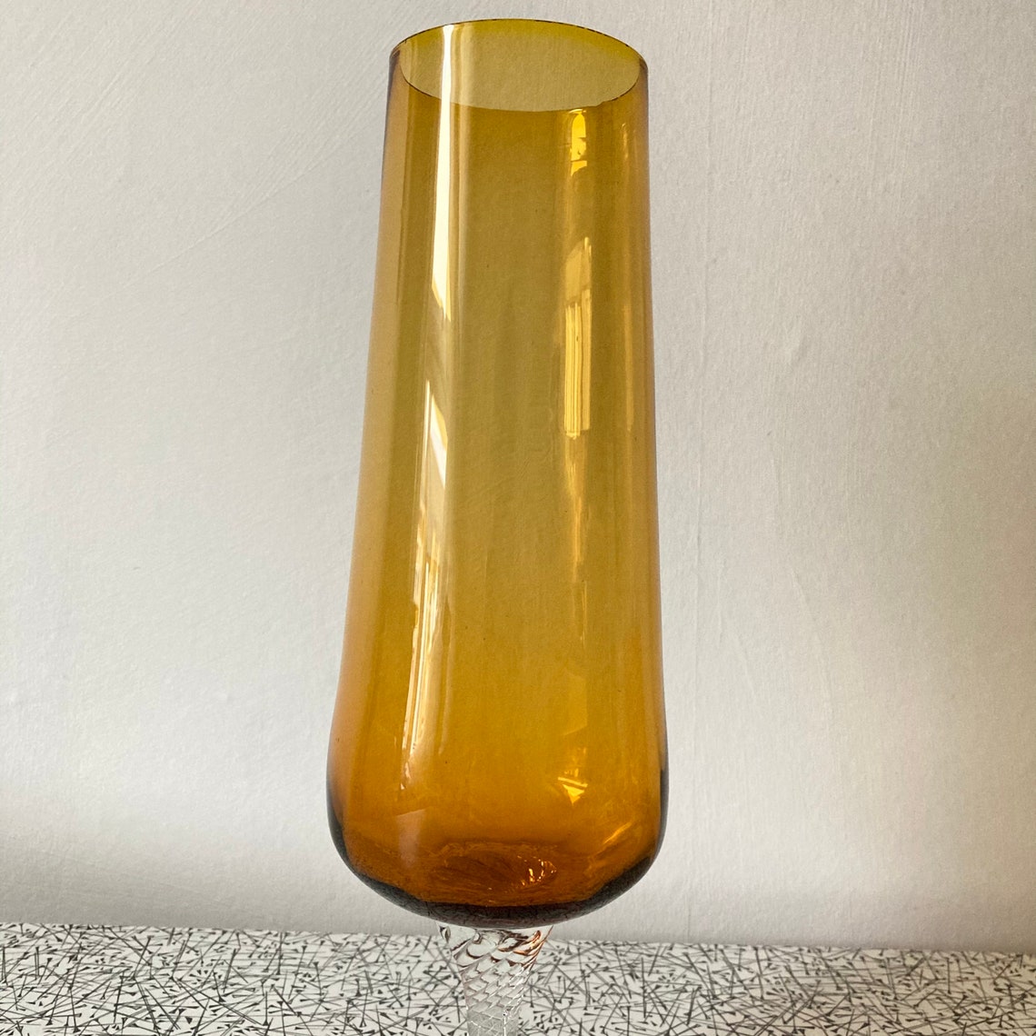 Tall Amber Glass Vase Decorative Mcm Style On A Clear Etsy