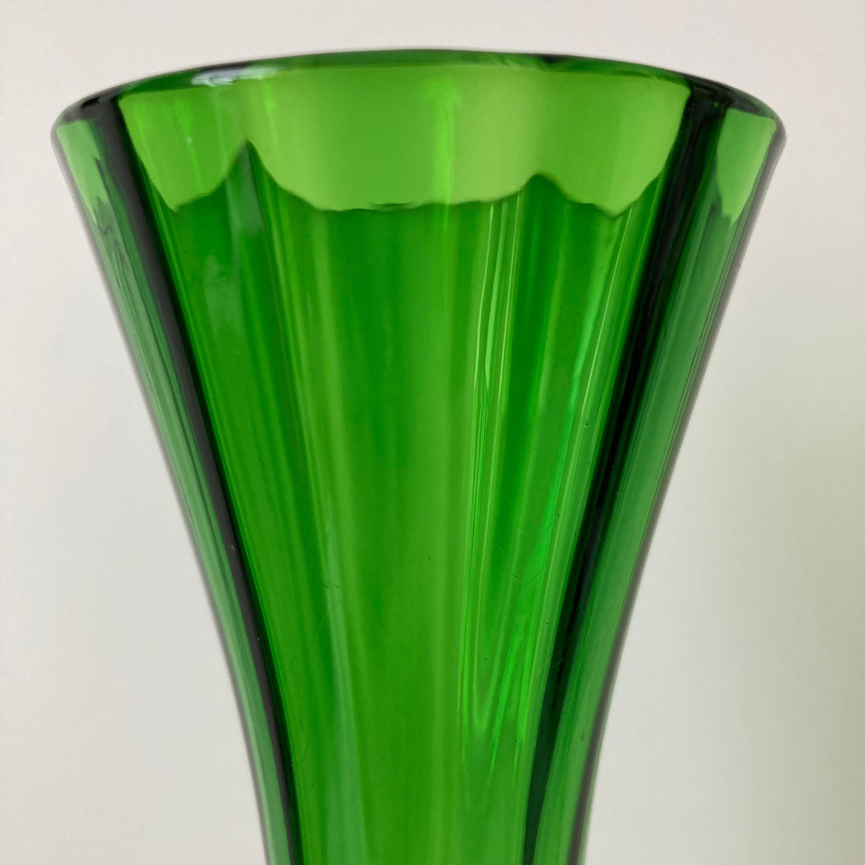 Green Fluted Glass Bud Vase On A Clear Twisted Stem Etsy