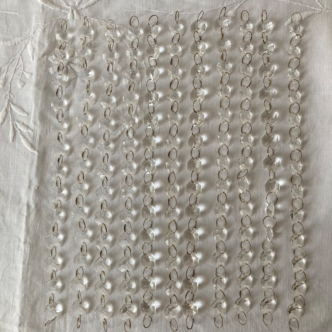 One Reclaimed Chandelier Crystal Chain of 8 Sided Buttons With Round ...