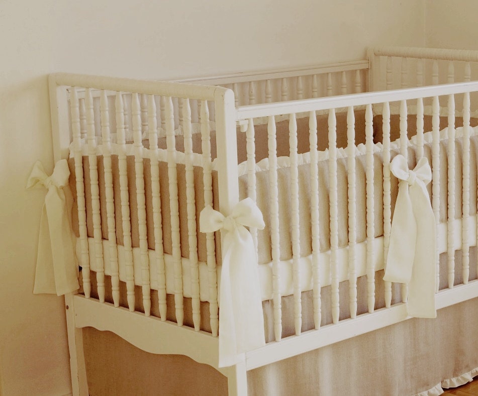 Linen Crib Bedding Natural Linen Skirt With Ruffle - Etsy