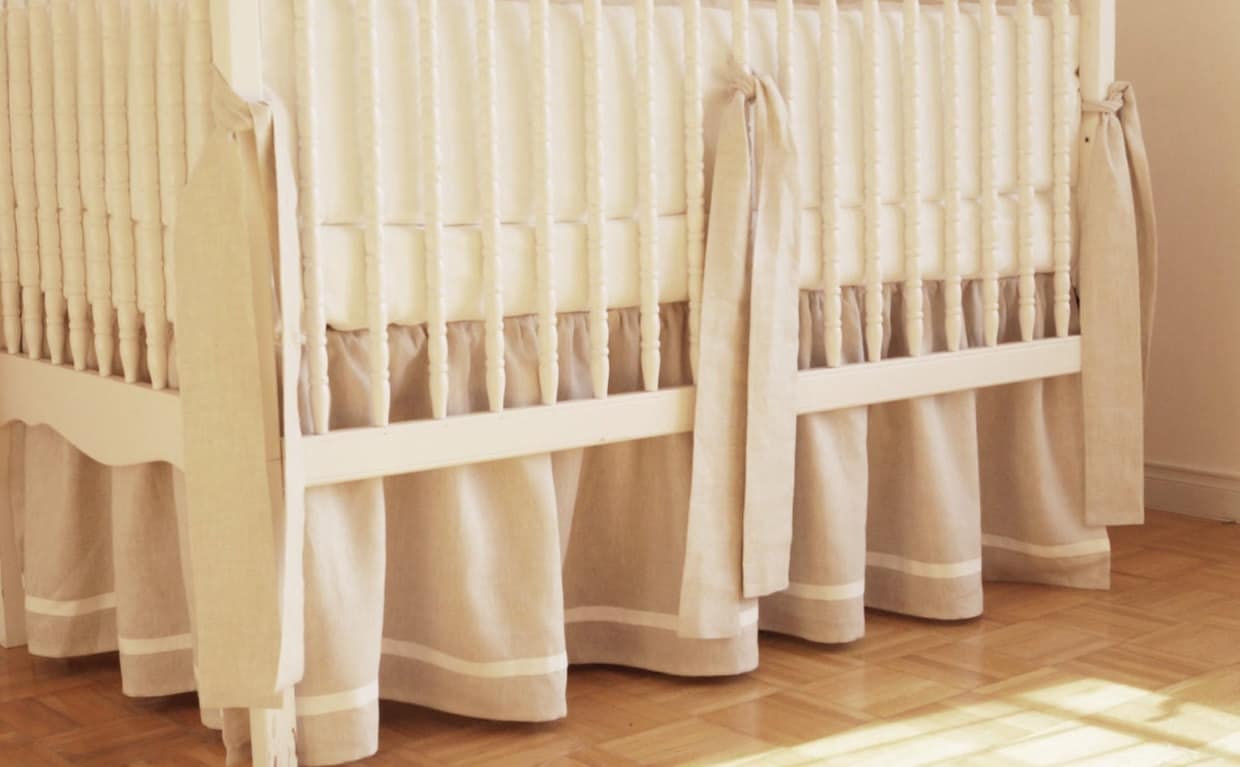 Natural Linen Crib Bedding - Gathered Skirt, - Nursery Bedding, Baby ...