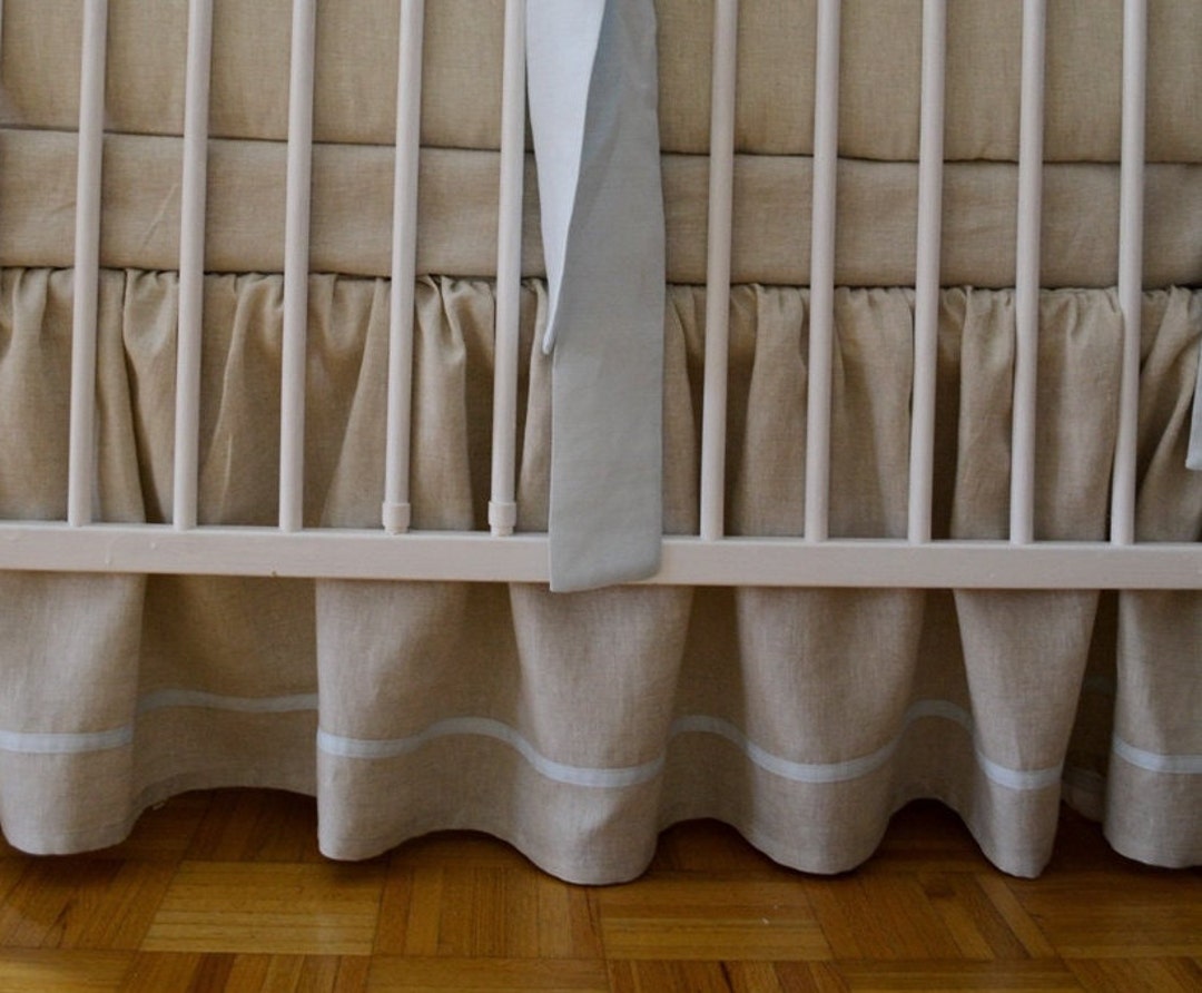 Linen Crib Bedding - Gathered Skirt -boy Crib Bedding, Natural Linen - Etsy