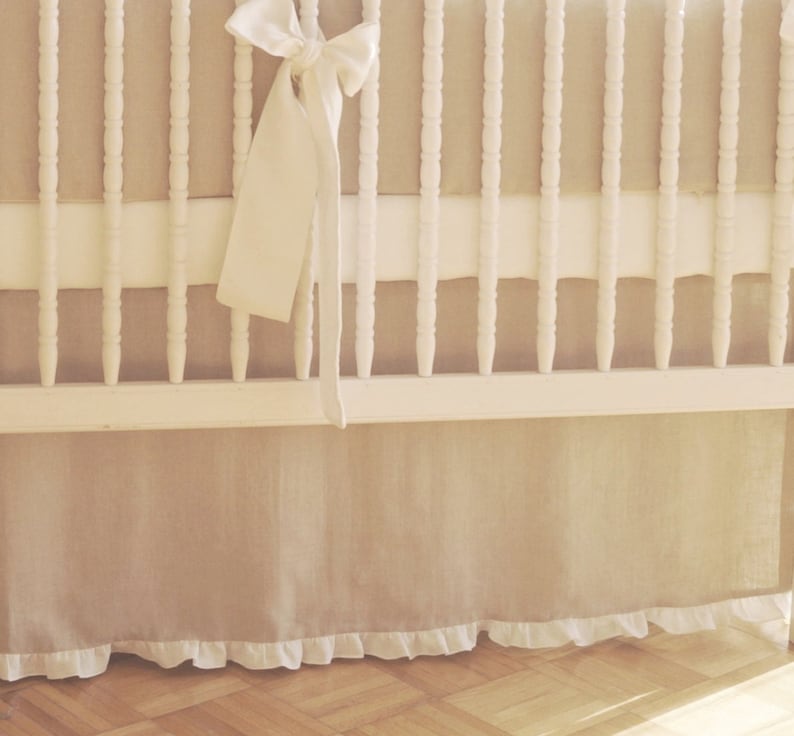 Linen Crib Bedding - Natural Linen Skirt With Ruffle - Etsy
