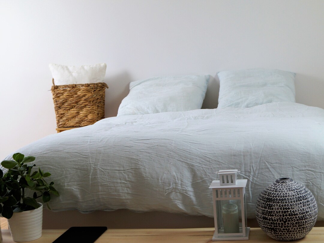 Linen Bedding Set- Duvet Cover and Pillowcases, Light Blue Linen ...