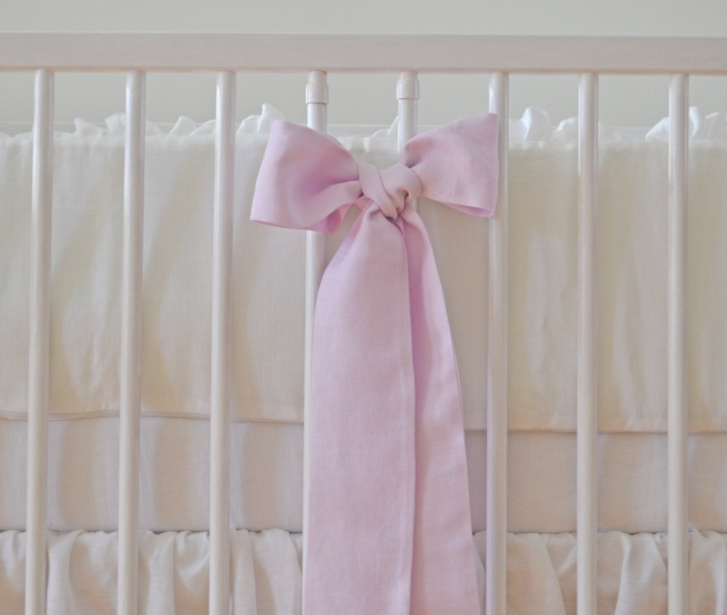 White Linen Crib Bedding - Gathered Skirt With Ruffle - Etsy