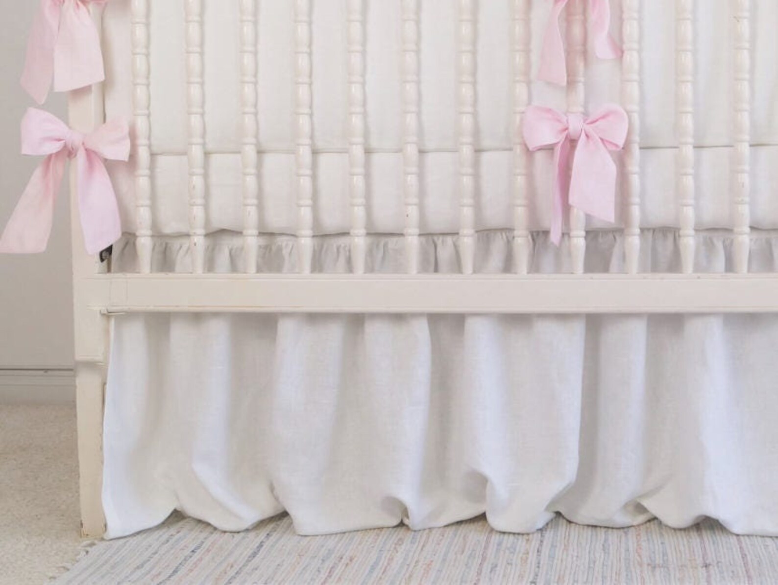 White Crib Bedding, Linen Crib Bedding - Crib Skirt- Nursery Bedding ...