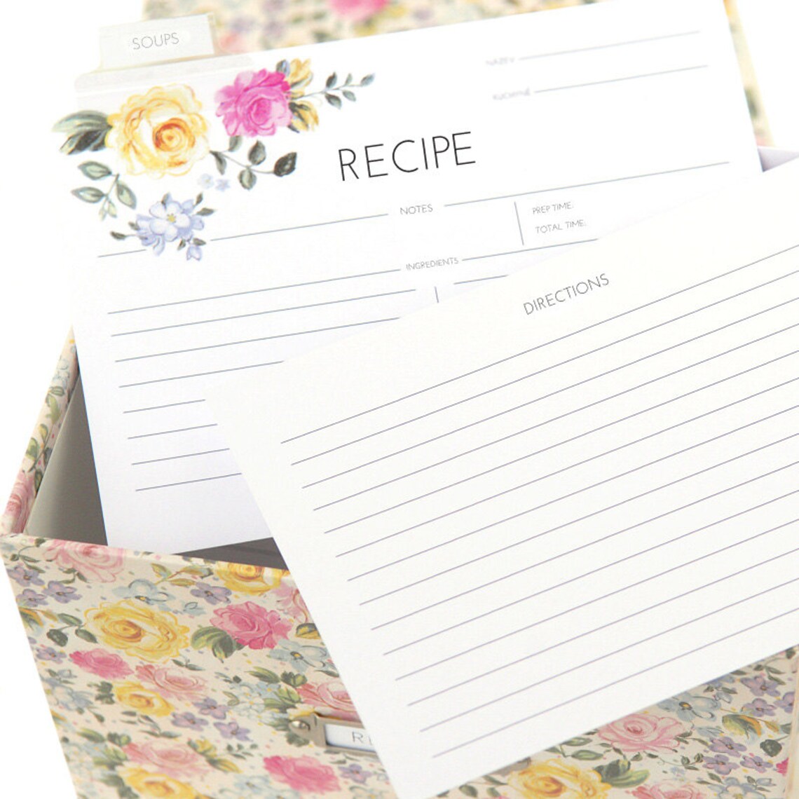 Recipe Box Set With Recipe Cards With Vintage Rose Pattern Case - Etsy