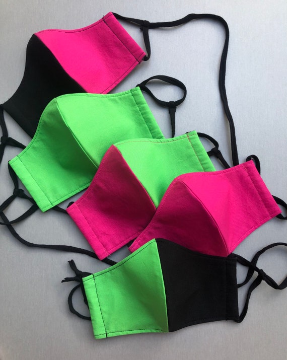 Neon Face Masks Two-tone Colorblock Pink Green Black. | Etsy