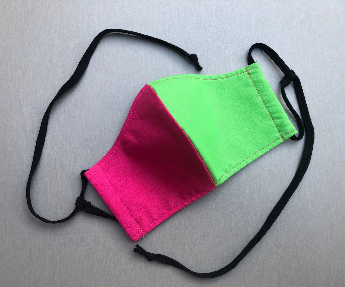 Neon Face Masks Two-tone Colorblock Pink Green Black. | Etsy