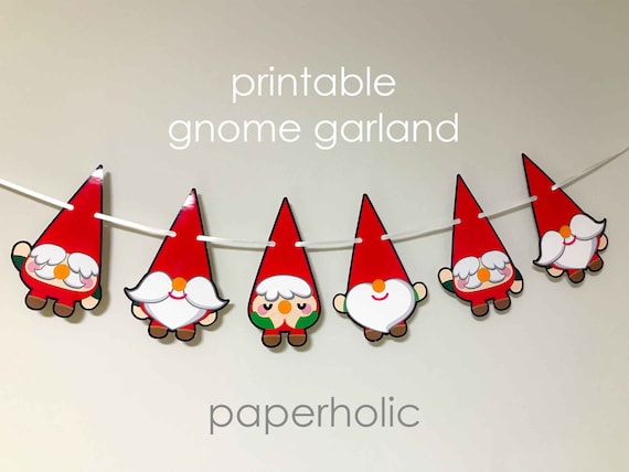 PRINTABLE Gnome Banner Paper Craft, Christmas Scandinavian Woodland ...